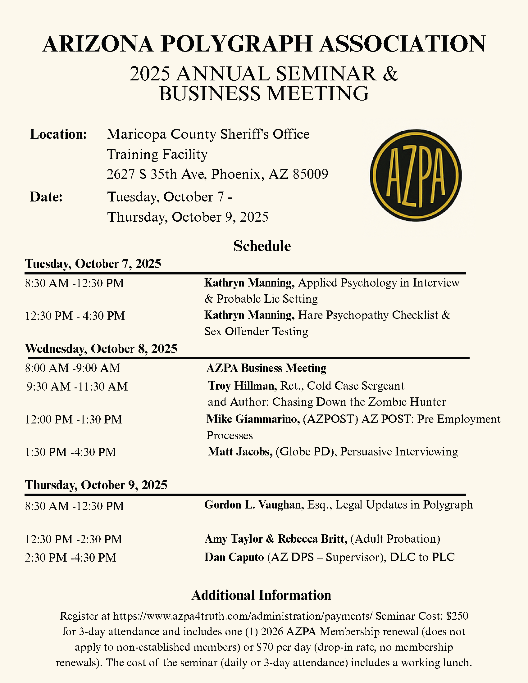 Upcoming Events | The Arizona Polygraph Association
